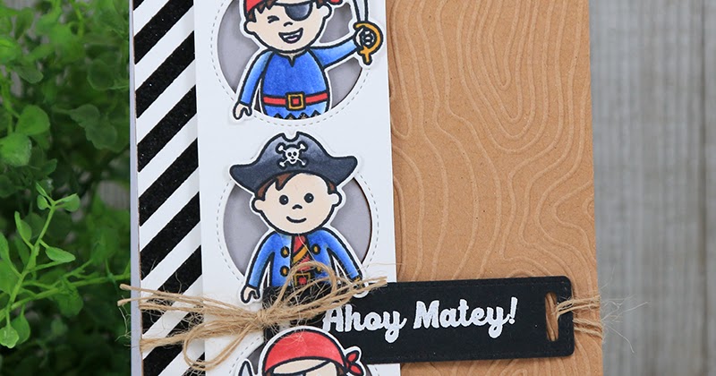 Sunny Studio: Background Basics Trio of Pirates Hello Card with Juliana