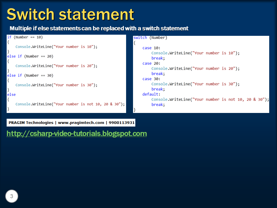 Sql server, .net and c# video tutorial: Part 11 – switch statement in C#