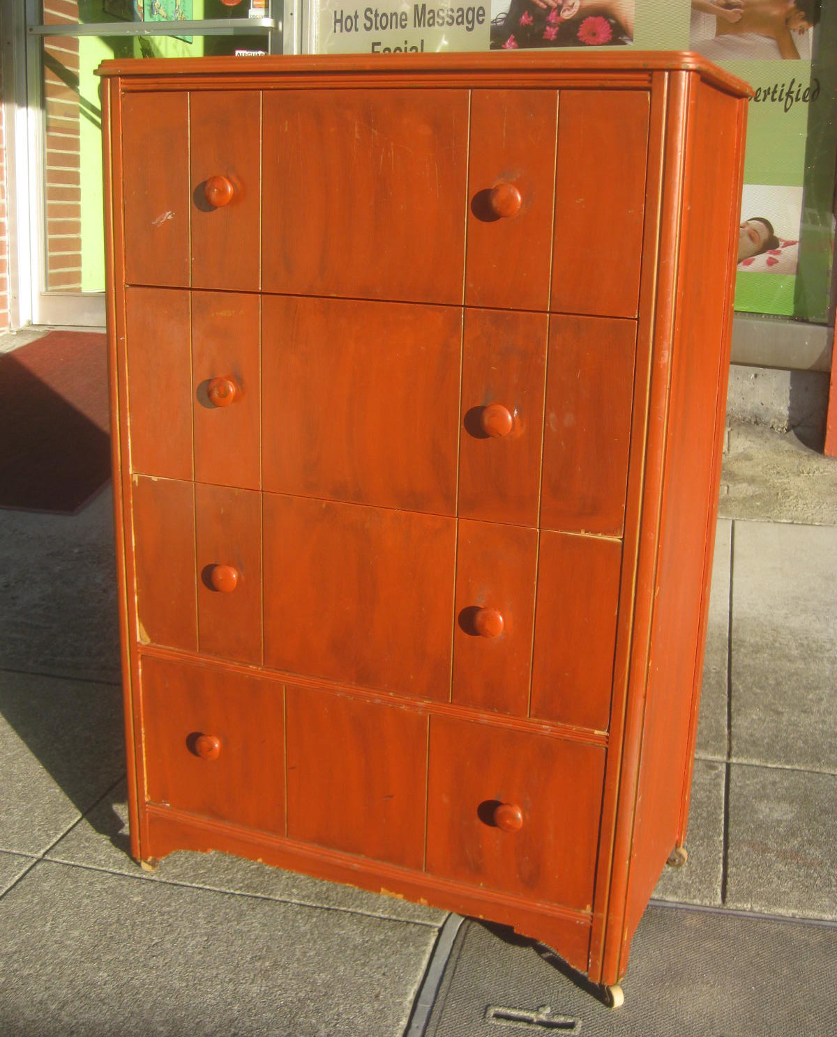 UHURU FURNITURE & COLLECTIBLES: SOLD - Orange Chest of Drawers - $80