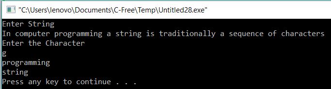 All C Programs: Find all Words Ended with given Character