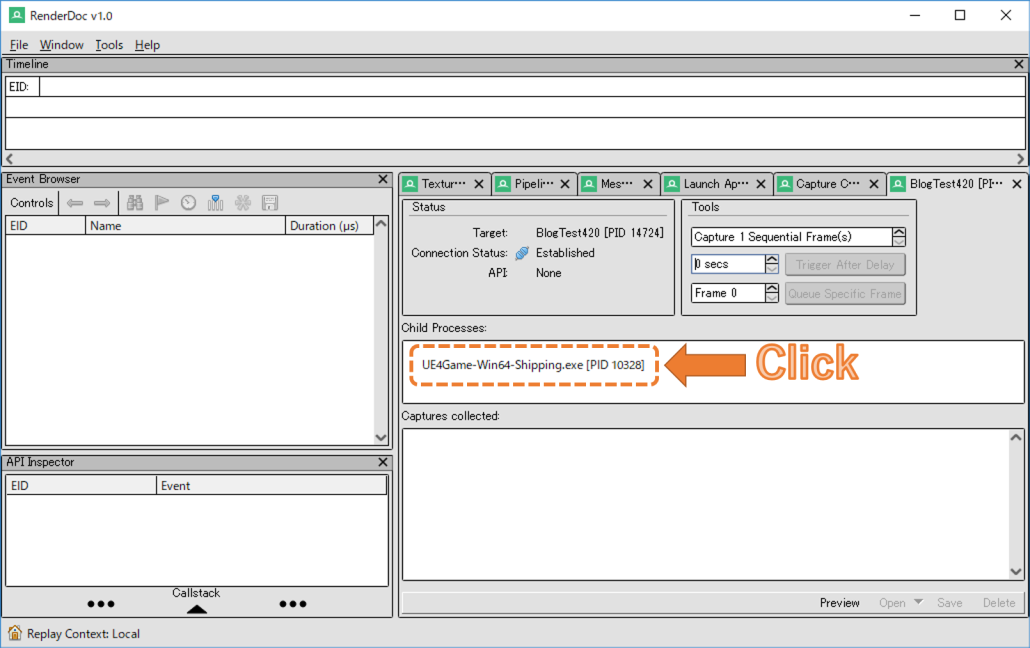 [UE4]RenderDocでPackagingしたゲームのキャプチャを行う