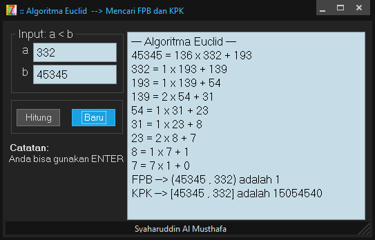 Algoritma Euclid Menggunakan Delphi - Pustaka Matematika