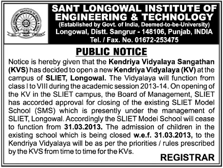 RAH DASERA: KV SCHOOL IN SLIET LONGOWAL
