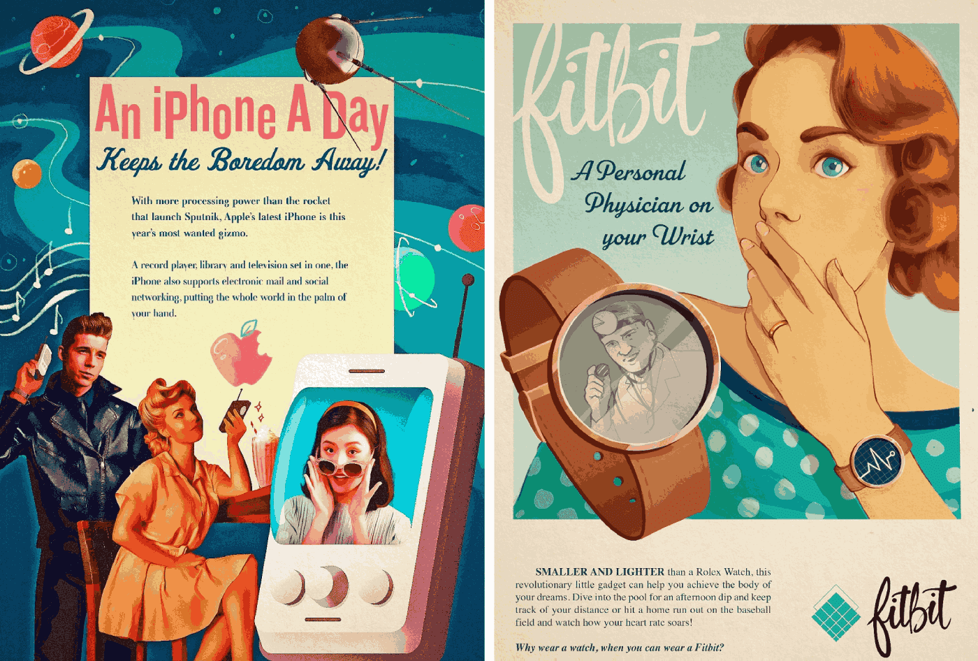 Alexa, iPhone, PlayStation: Tech Adverts Reimagined in 60s Style