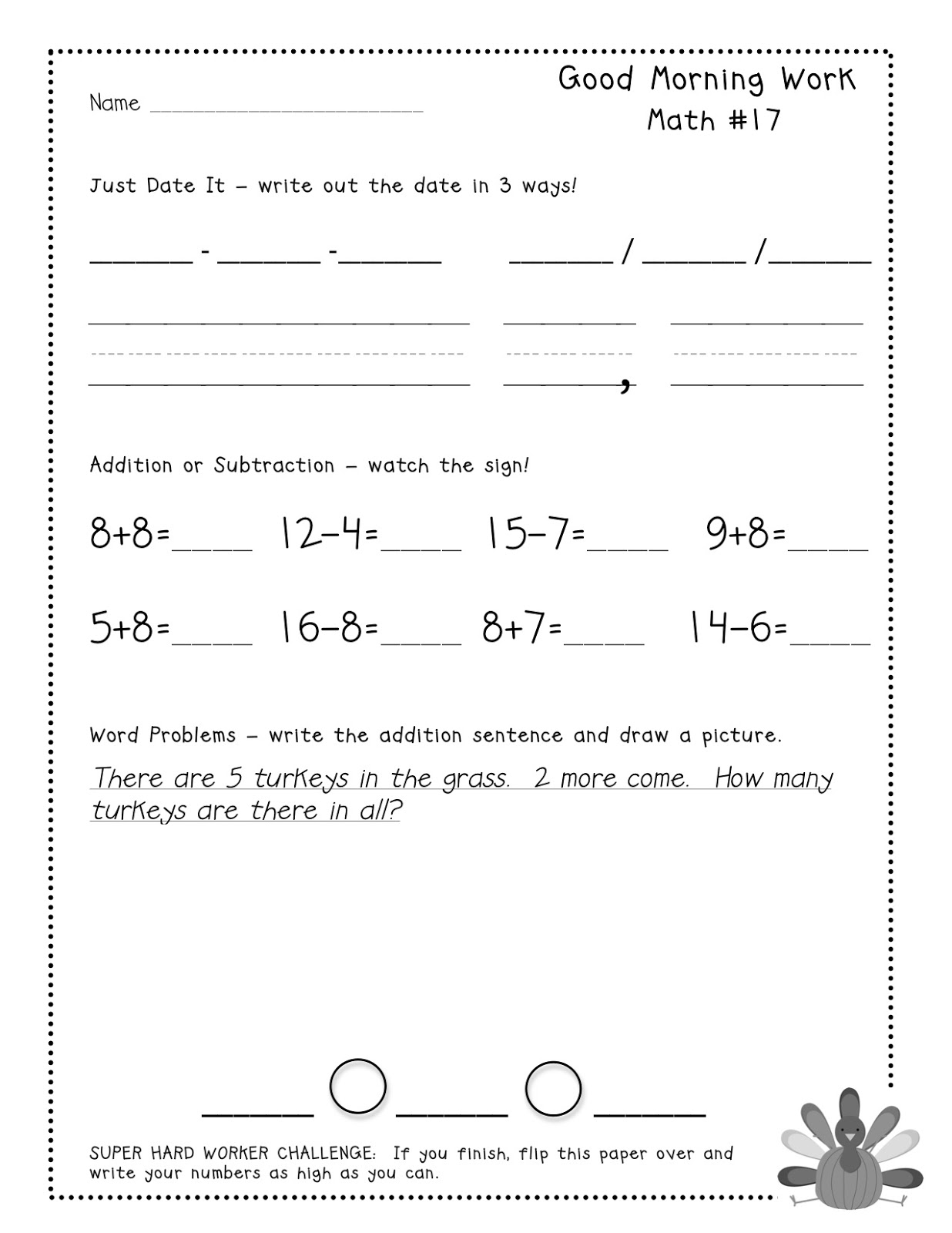 GOOD MORNING WORK - MATH + FREEBIE - Teacher Idea Factory