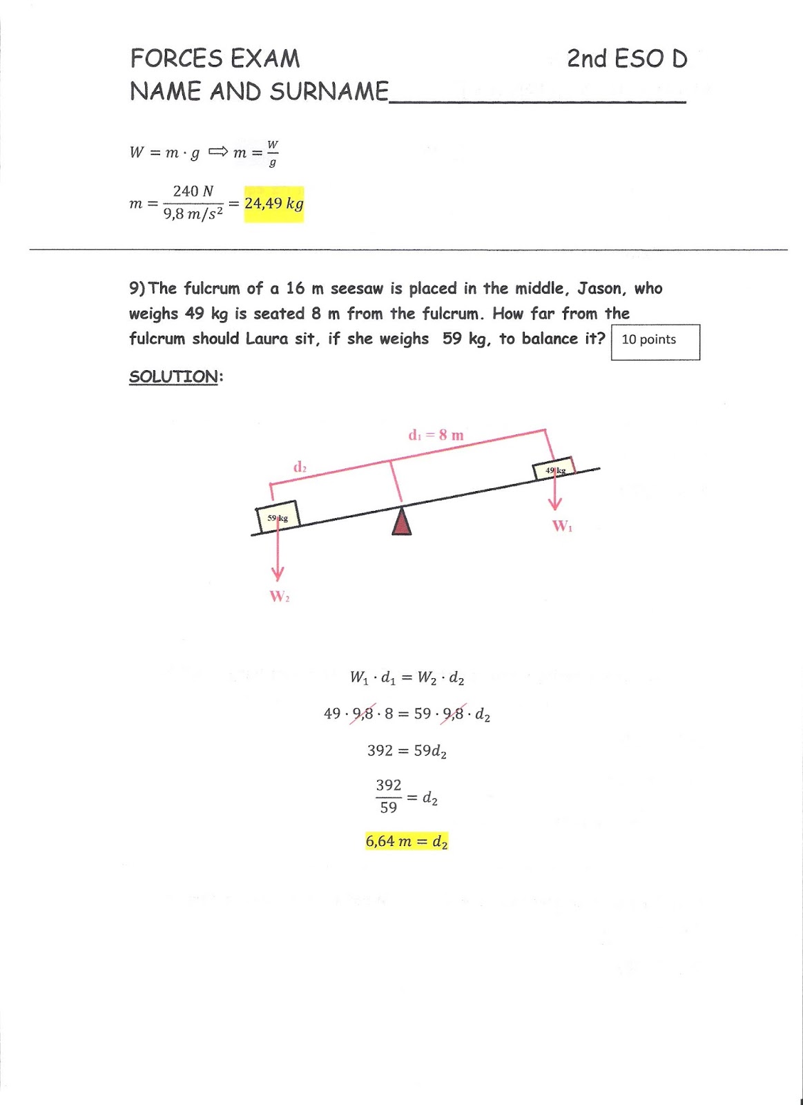 FísicaQuímicaMateTICymás: IES GABRIEL CISNEROS: 2nd ESO D: FORCES EXAM ...