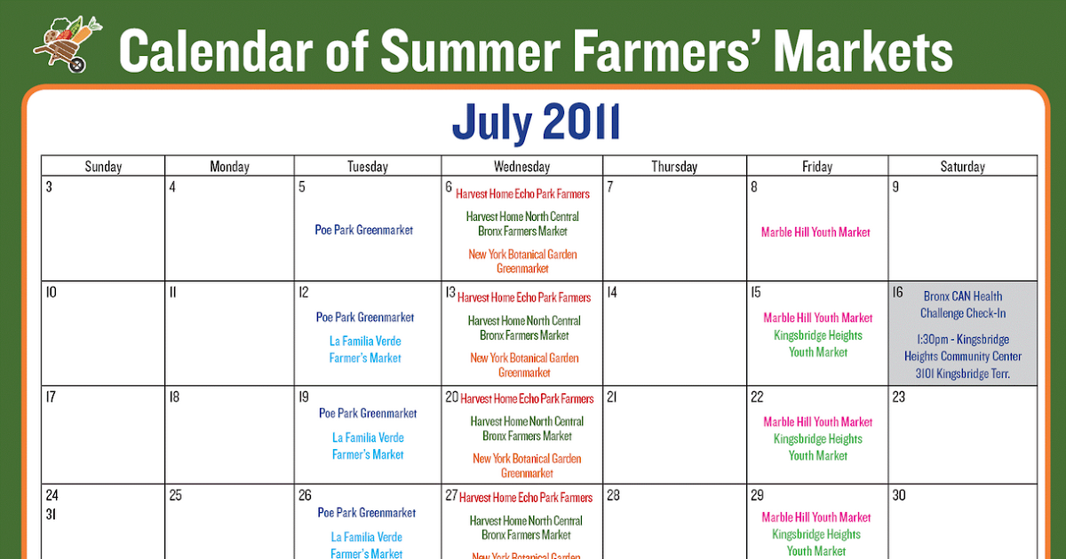 Bronx CAN Health Initiative: Calendar of Farmers' Markets in the ...