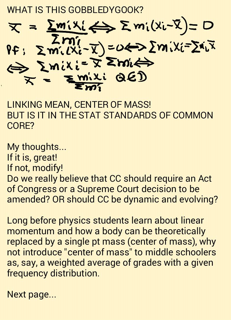 MathNotations: COMMON CORE: LINKING MEAN AND CENTER OF MASS