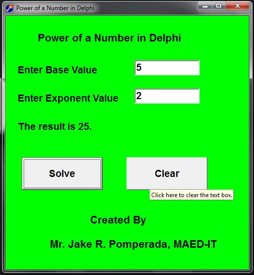Free Programming Source Codes and Computer Programming Tutorials: Power of a Number in Delphi
