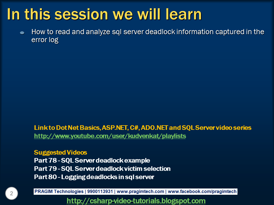 Sql Server Net And C Video Tutorial Sql Server Deadlock Analysis