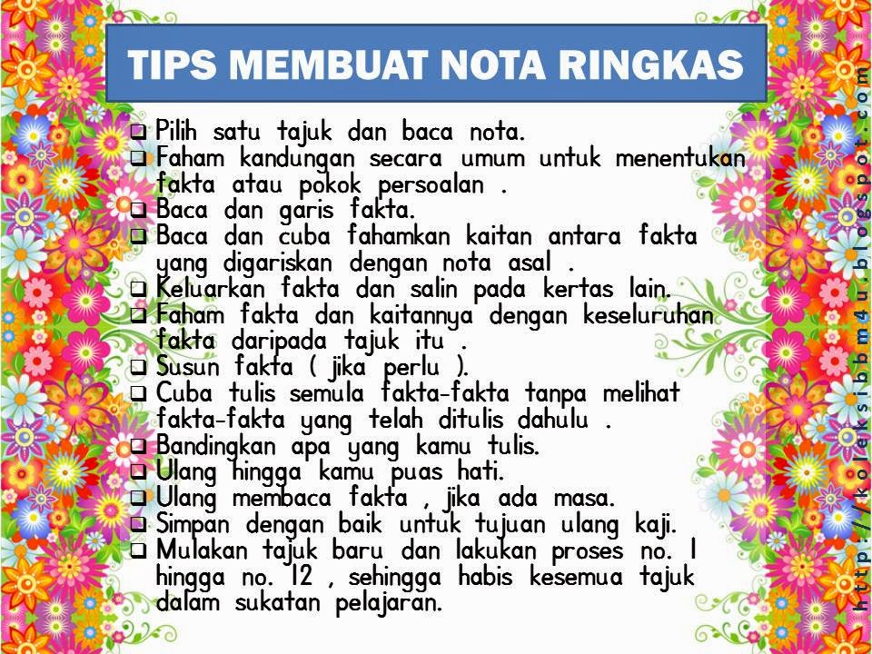 Koleksi Bahan Bantu Mengajar: Tips Membuat Nota Ringkas Sendiri