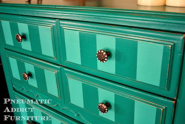 Bold Make-Over: Striped Teal Chest of Drawers | Pneumatic Addict