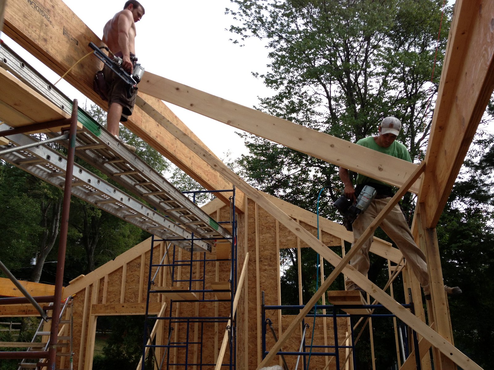 Pretty Good Lake House: Ridge beam and rafters