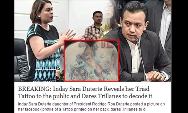 Duterte Reveals her Triad Tattoo to the public and Dares Trillanes to ...