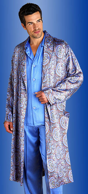 Men Fashion Dresses: Silk Charmeuse Blue Paisley Print Shawl Robe for ...