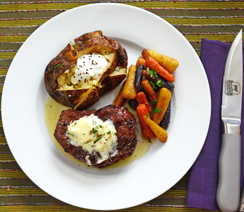 Grilled Beef Filet with Tarragon Garlic Butter