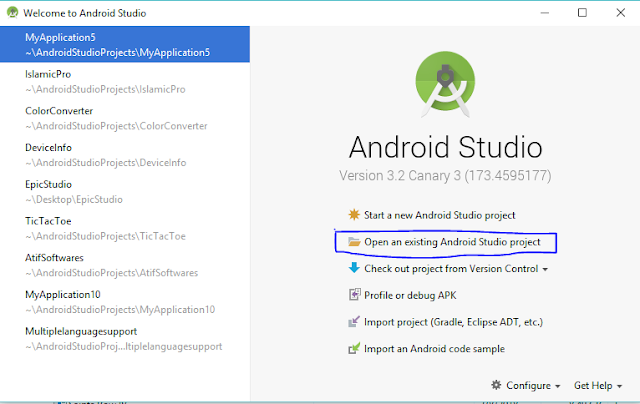 How to open existing project in android studio?