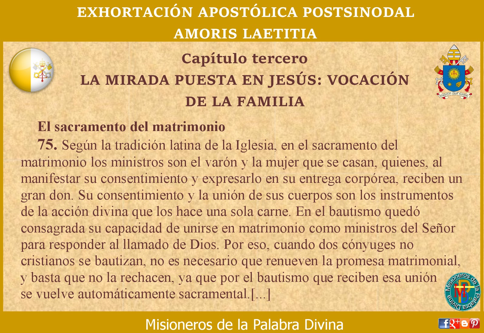 Misioneros de la Palabra Divina: AMORIS LAETITIA