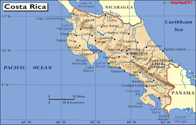 Kosta Rika Haritası ~ Ülke Haritaları