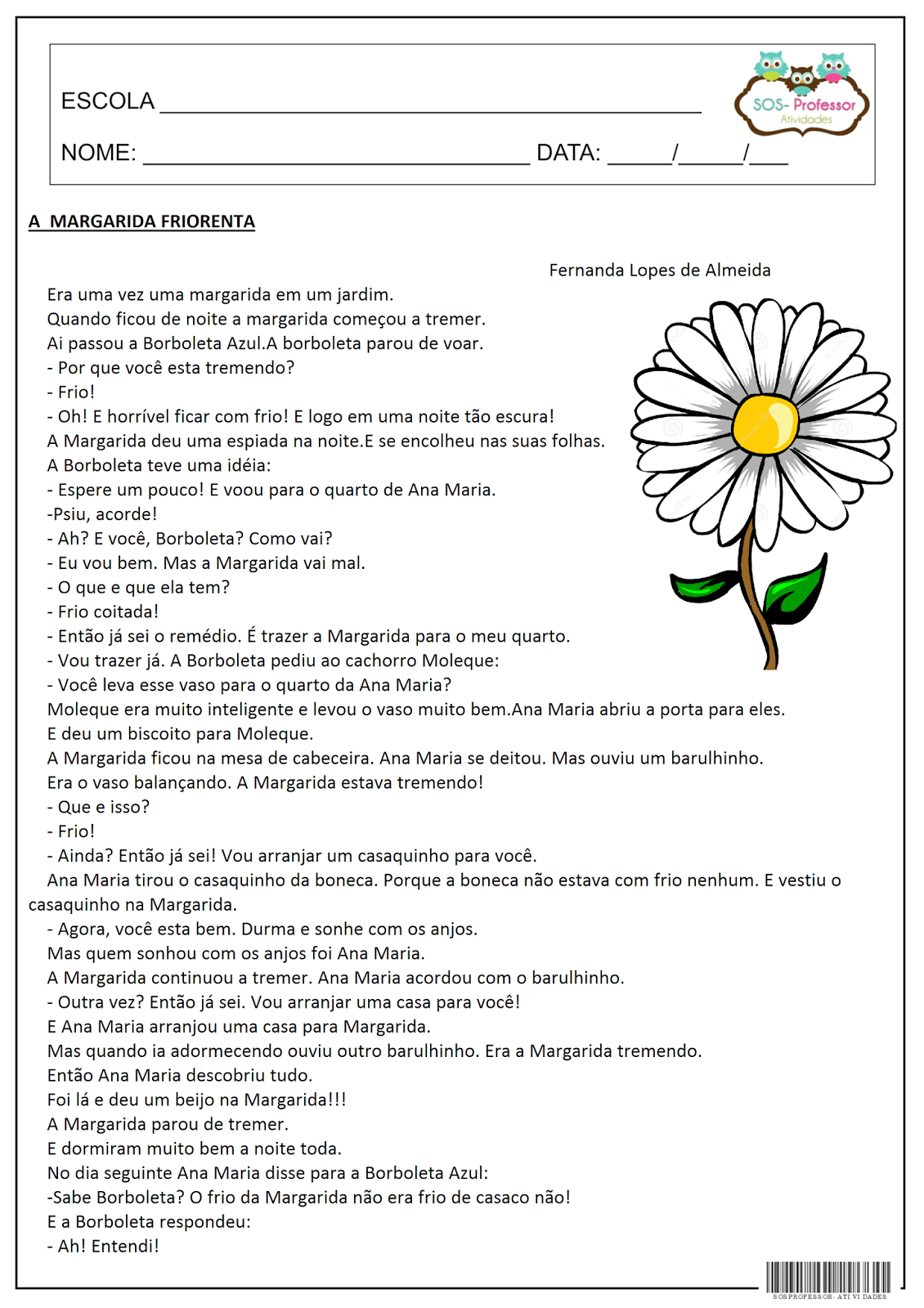 Textos em portugues, Projeto de leitura e escrita, Atividades de leitura