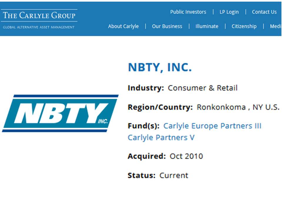 PEU Report: NBTY's $4 Billion Supplement for Carlyle Group