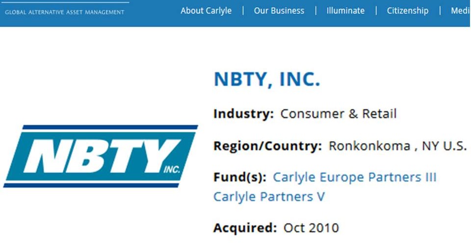 PEU Report: NBTY's $4 Billion Supplement for Carlyle Group