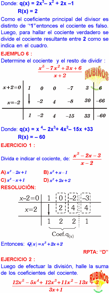 MÉTODO DE RUFFINI EN DIVISIÓN DE POLINOMIOS PROBLEMAS RESUELTOS