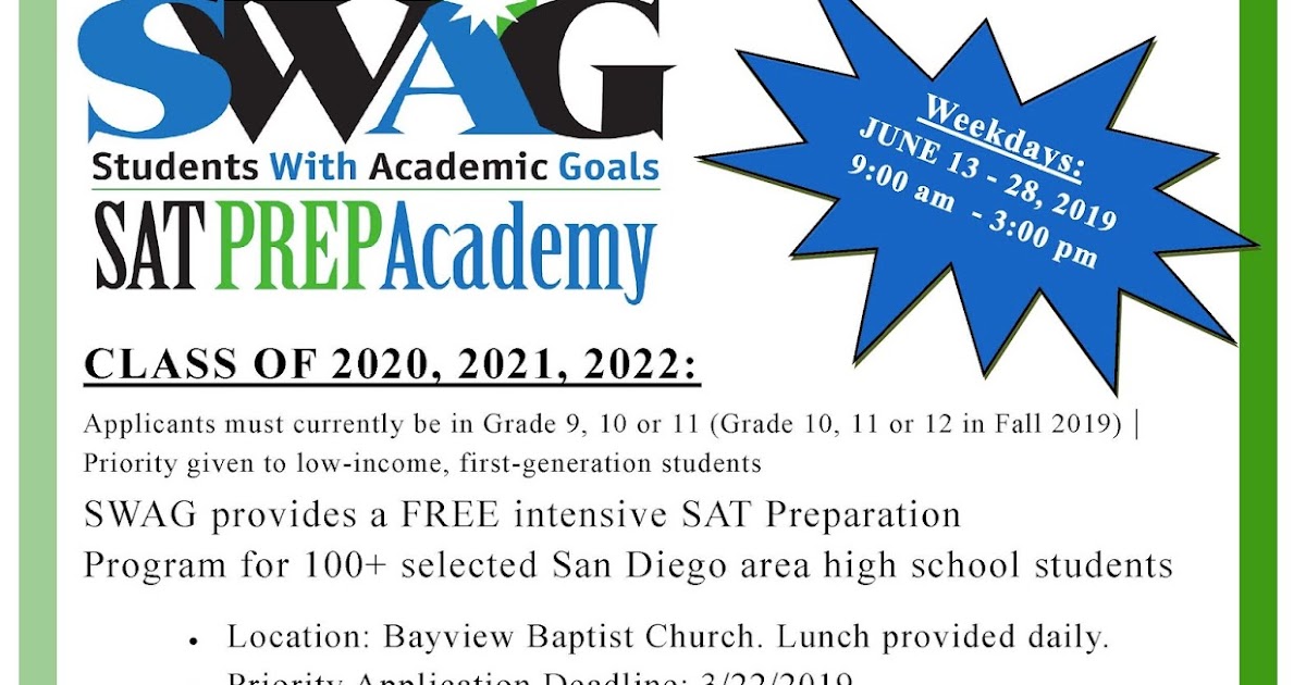 Student Opportunities: SWAG (Students With Academic Goals) SAT Prep Academy