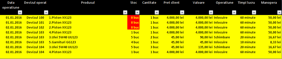 Aplicatia Excel Registru Service V.1