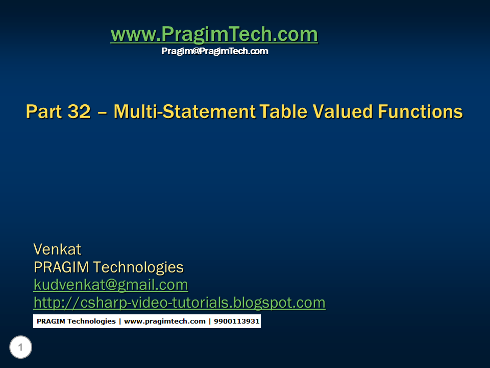Sql Server Net And C Video Tutorial Part 32 Multi Statement Table