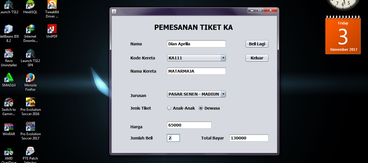 Aplikasi Pemesanan Tiket Kereta Api Menggunakan JFrame