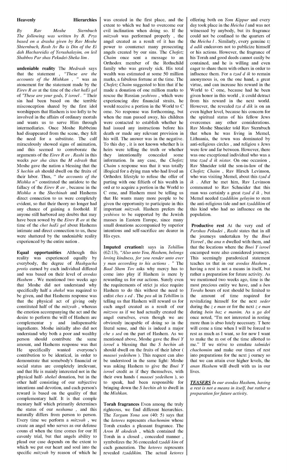 Daas Torah - Issues of Jewish Identity: Rav Sternbuch: Heavenly Hierarchies