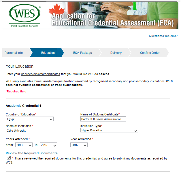 Almatareed.Canada : World Education Services (WES) Evaluation