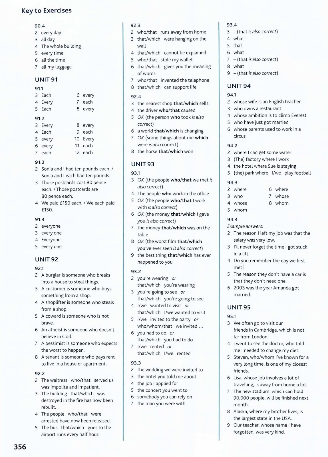 Key to Excercises - English Grammar in Use