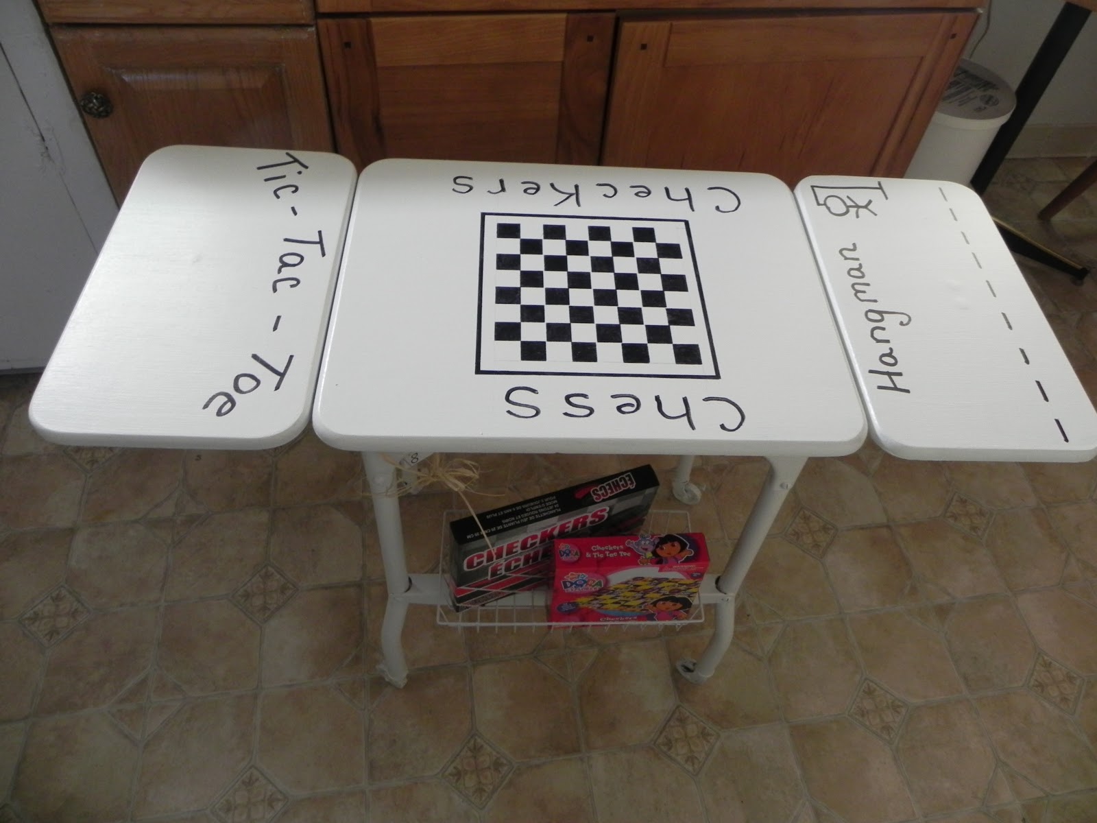therustycupboard: Old typewriter table to become new country checkerboard