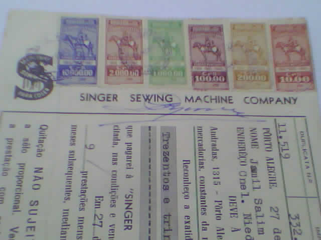 POSTMAIL: Duplicate from Cia Singer do Brasil Recibo Singer Machine ano ...