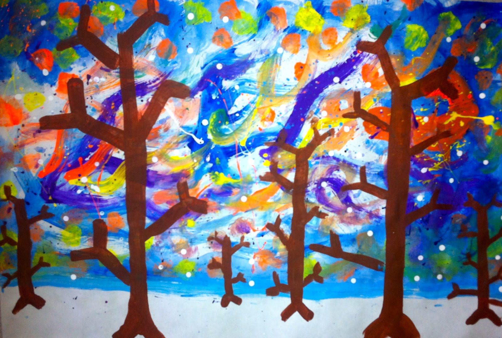 Expression of Imagination: Van gogh Inspired Winter Trees by Seventh Grade