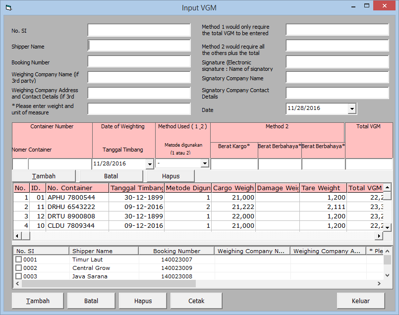 Aplikasi VGM (Verified Gross Mass) Dengan VB dan MySQL - Coretan lama
