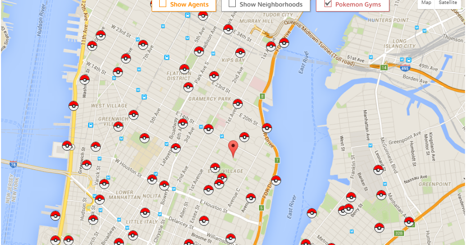 A Map of all Pokémon Gyms in New York City - Catching 'em all