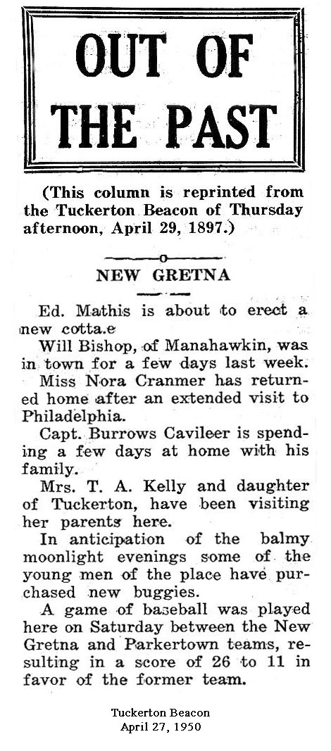 BASS RIVER TOWNSHIP, N.J. HISTORY . . . etc.: New Gretna News Project