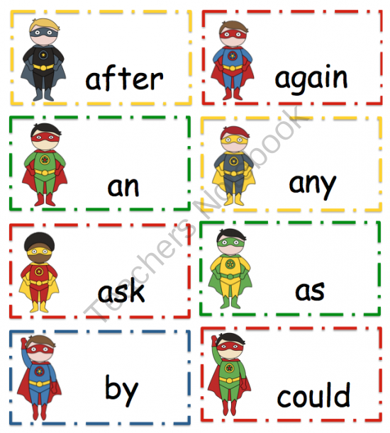 Superhero Dolch First Grade Sight Vocabulary Cards (41 cards ...