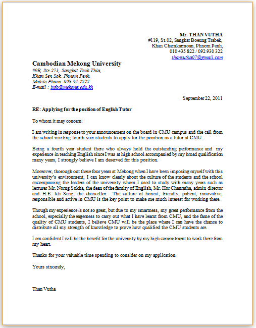 T H A N - V U T H A : Sample of CV & Cover Letter
