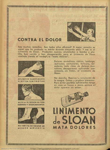 Antiguos anuncios de antes: Linimento de Sloan (medicina) (37 anuncios)