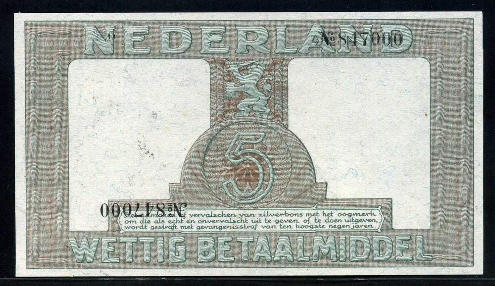 Netherlands currency 5 Gulden, 1944.|World Banknotes & Coins Pictures ...