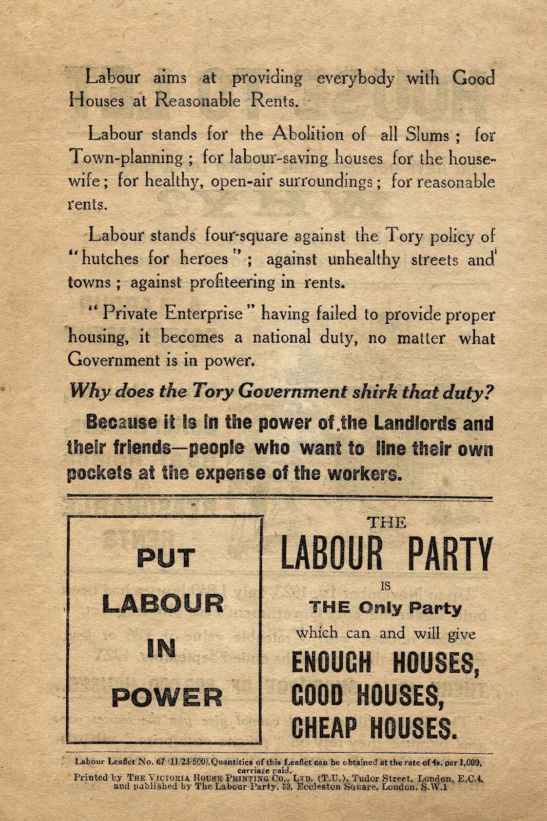 Hayes Peoples History: Labour Party Housing Leaflet 1923