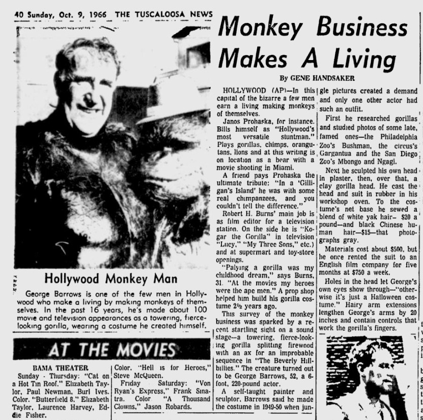 Hollywood Gorilla Men: George Barrows : Behind the scenes