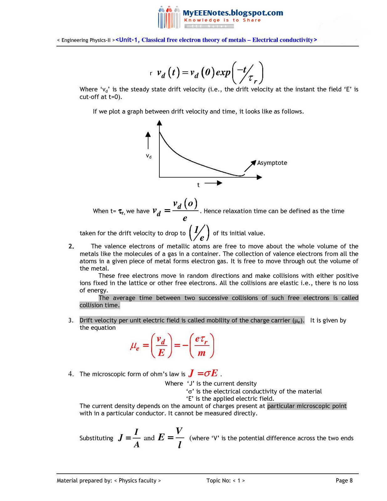 Engineering Physics - II - Unit 1 Classical Free Electron theory of ...