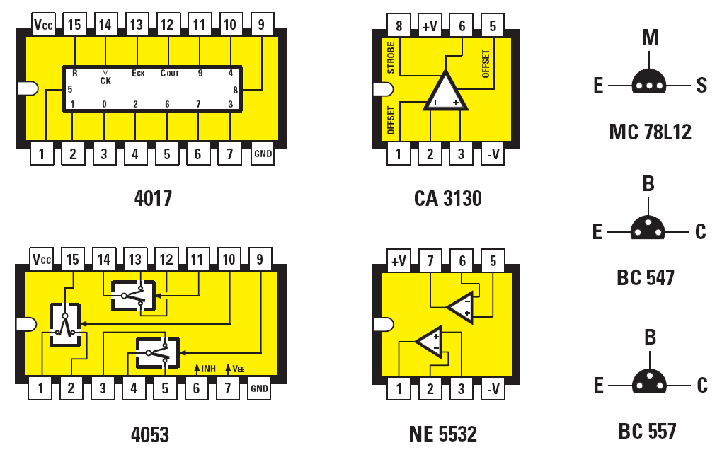Figure 7 : Brochage des circuits intégrés vus de dessus, du régulateur ...
