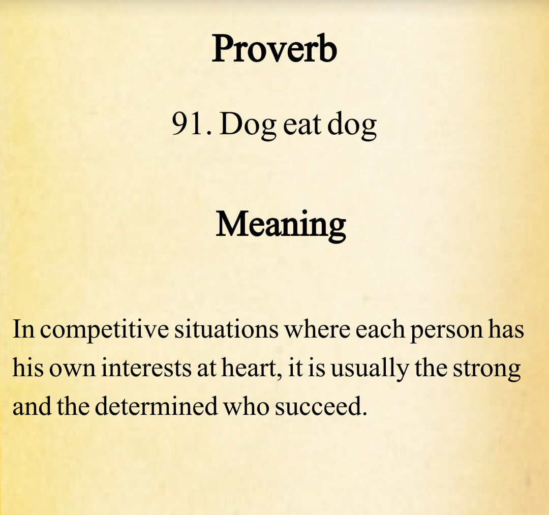DIL KI DUNYA: dog eat dog English, PROVERBS, with meanings