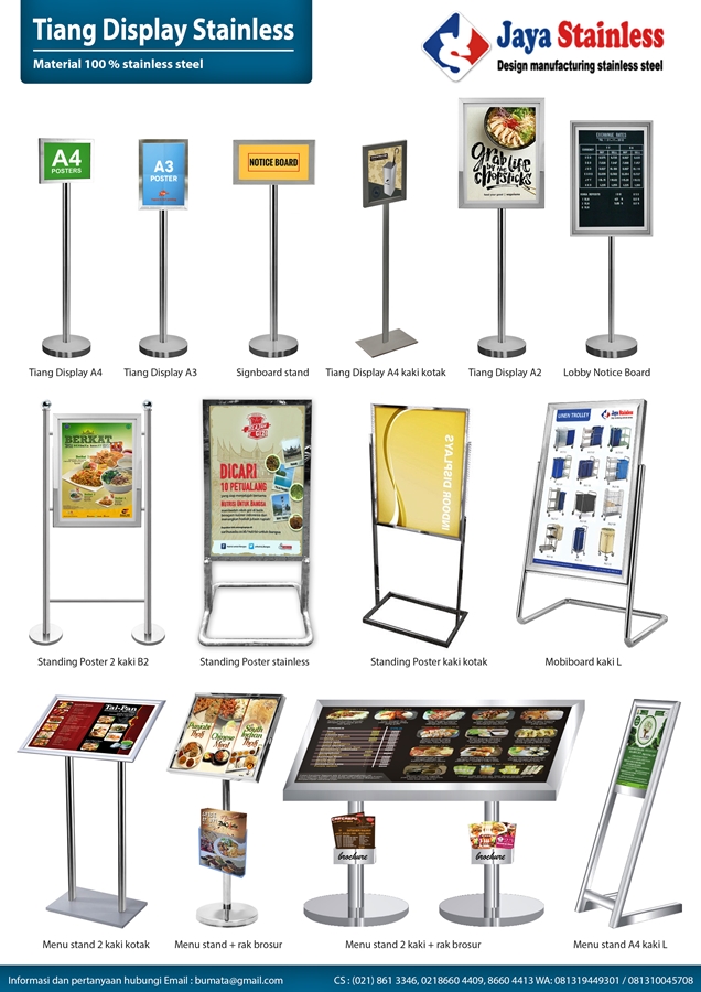 Tiang Display Stainless A4 – Notice board Stainless